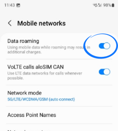 Samsung eSIM settings (with examples) | aloSIM
